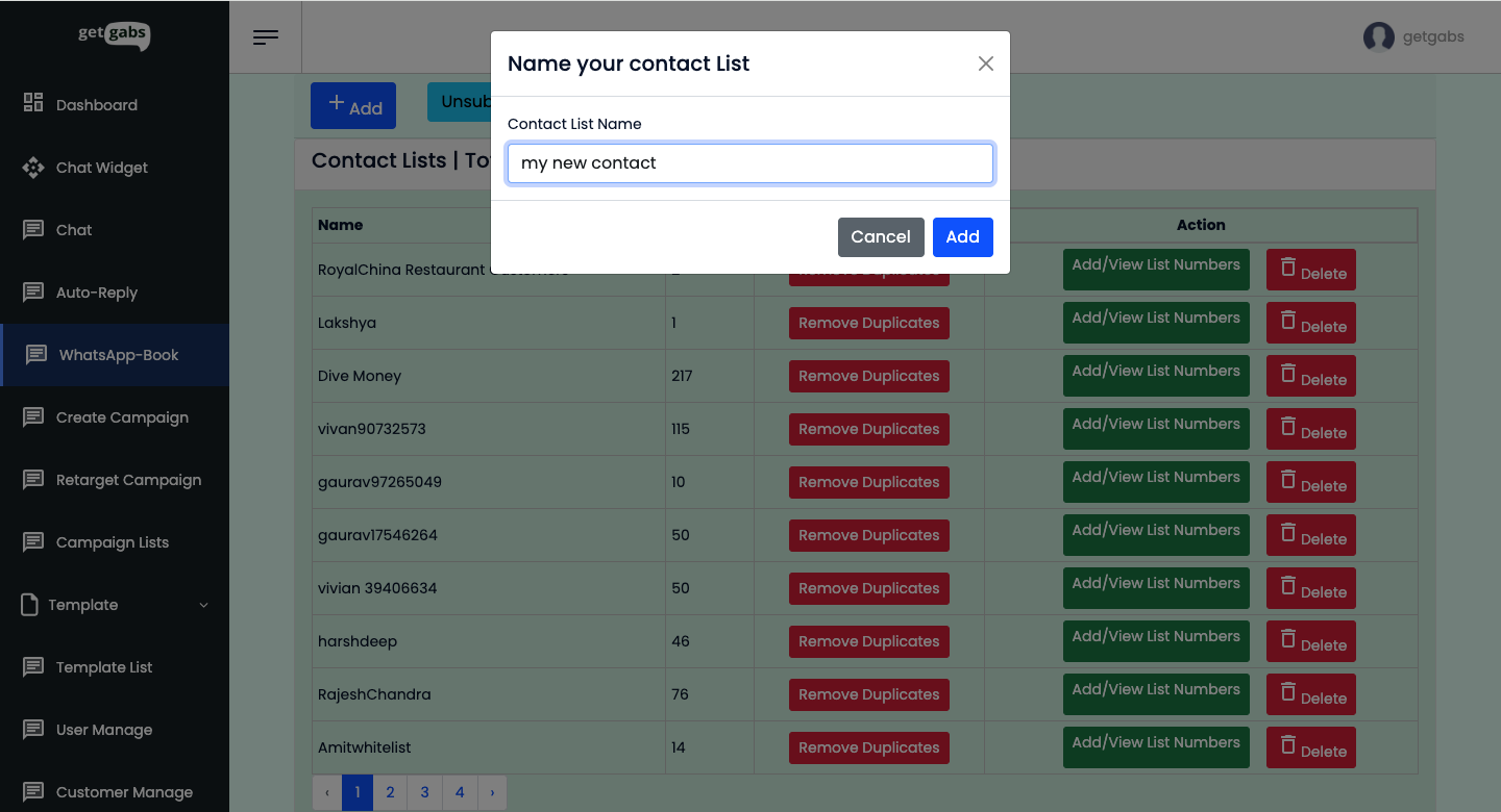 How to add or import Contacts to send a broadcast WhatsApp message template using Getgabs App ...