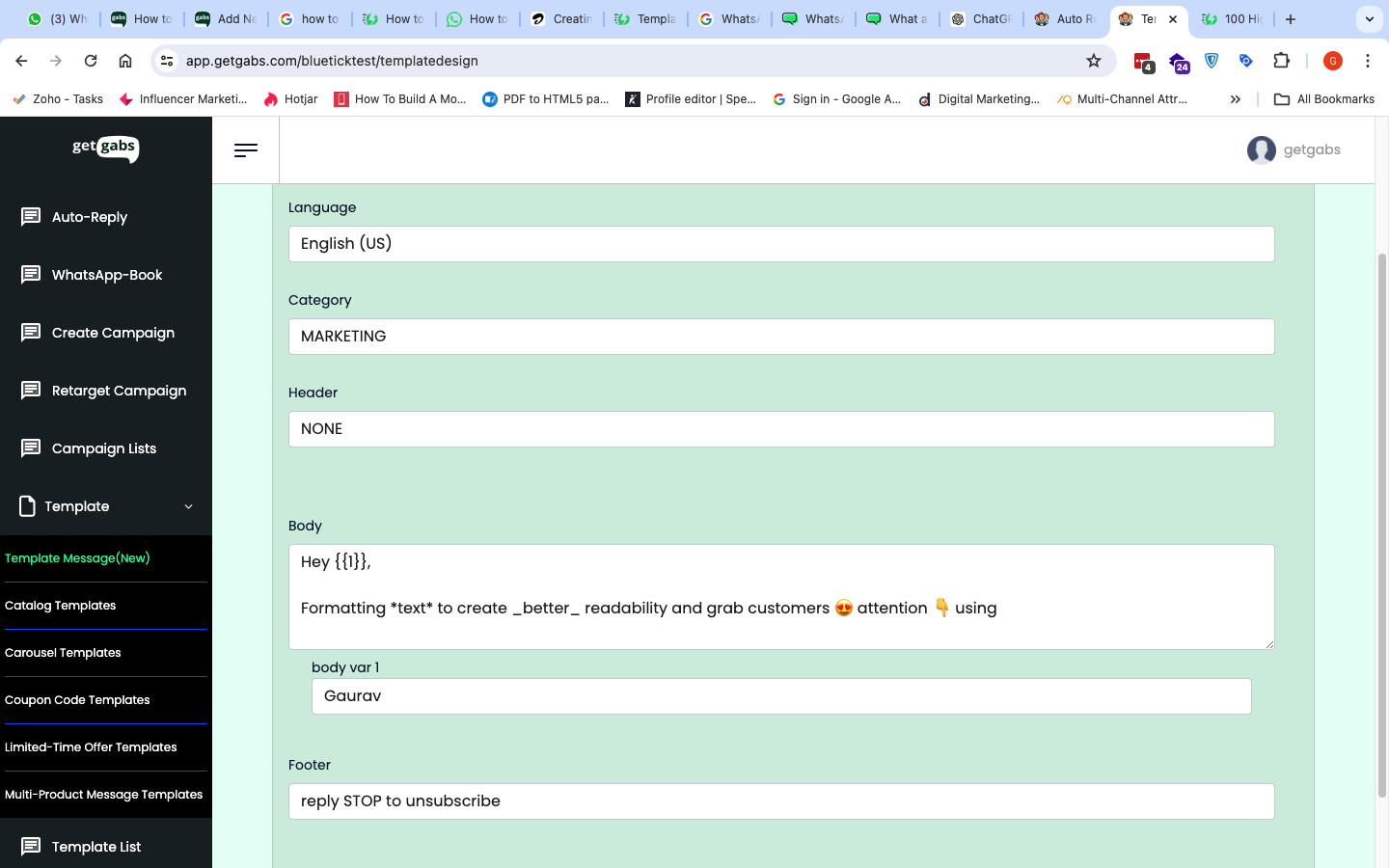 How to Use Text Formatting while creating Template Messages using WhatsApp Business API