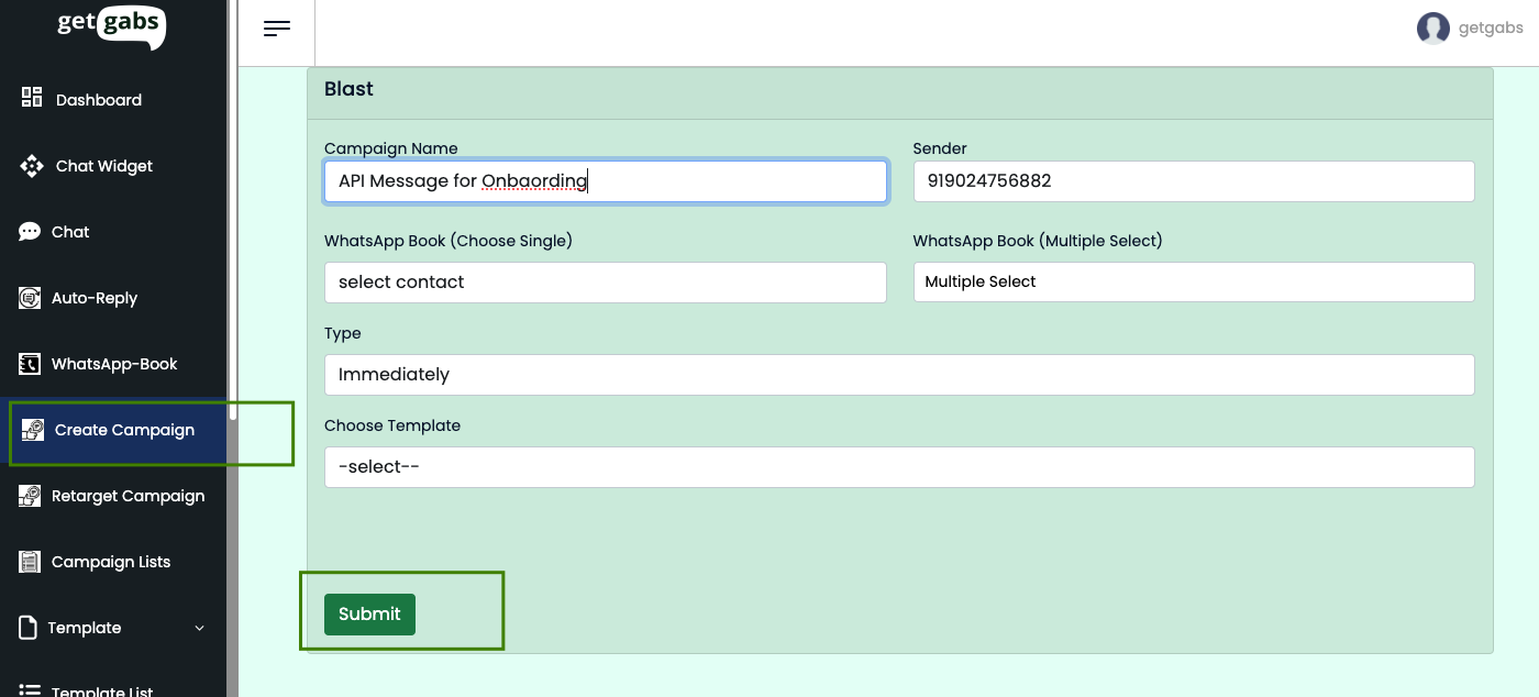 How to Get Campaign ID on Getgabs to Send Template Messages via API